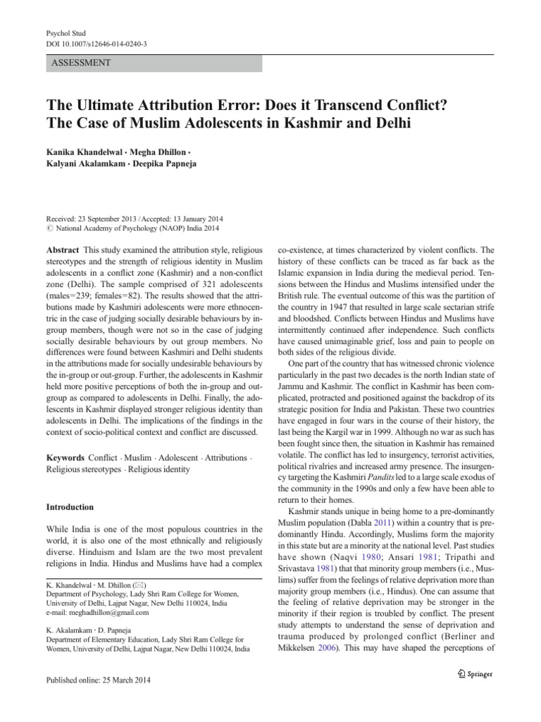 Ultimate Attribution Error in Muslim Youth | PDF | Stereotypes | Social ...