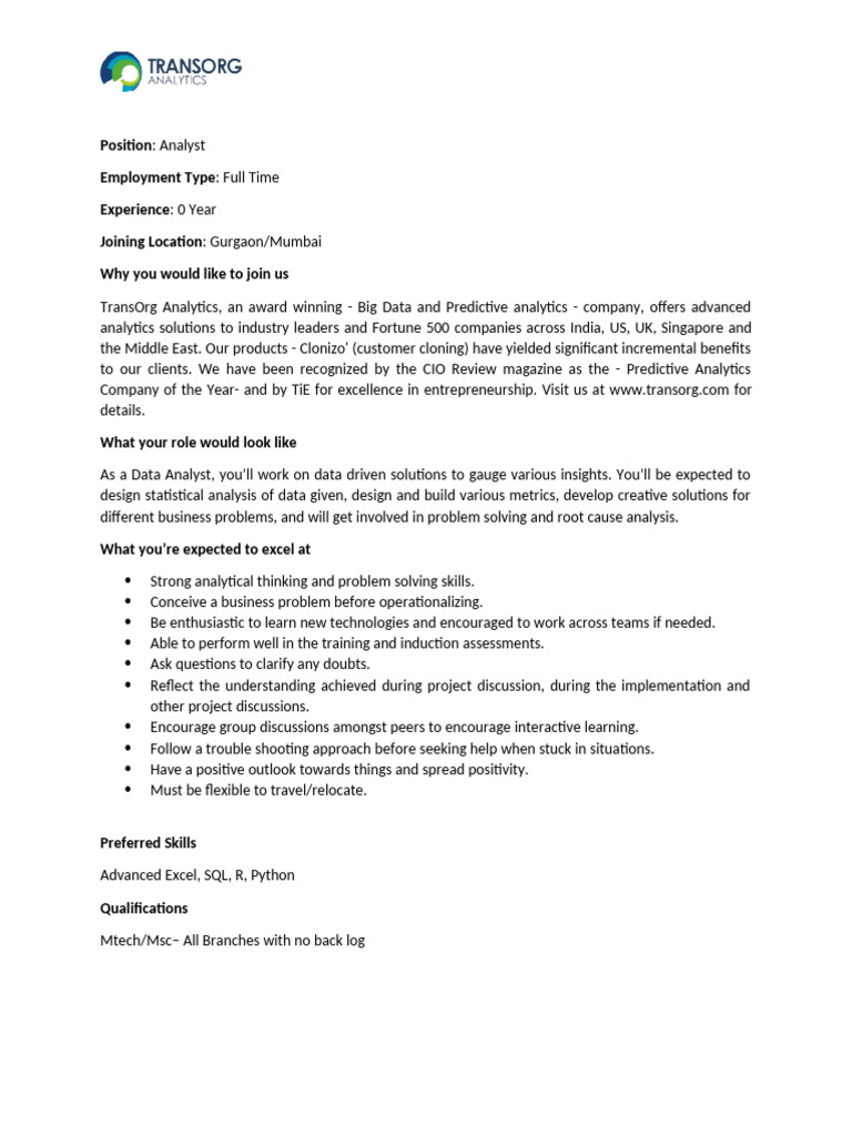 Transorg Analytics | PDF