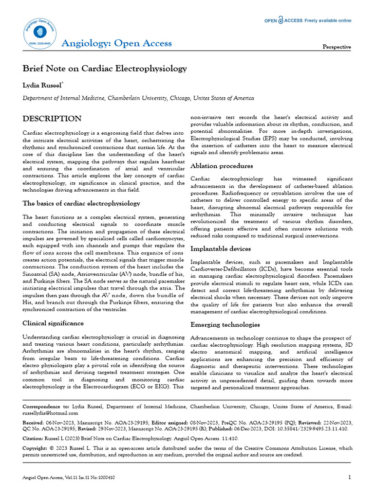 brief-note-on-cardiac-electrophysiology | PDF | Heart | Electrocardiography