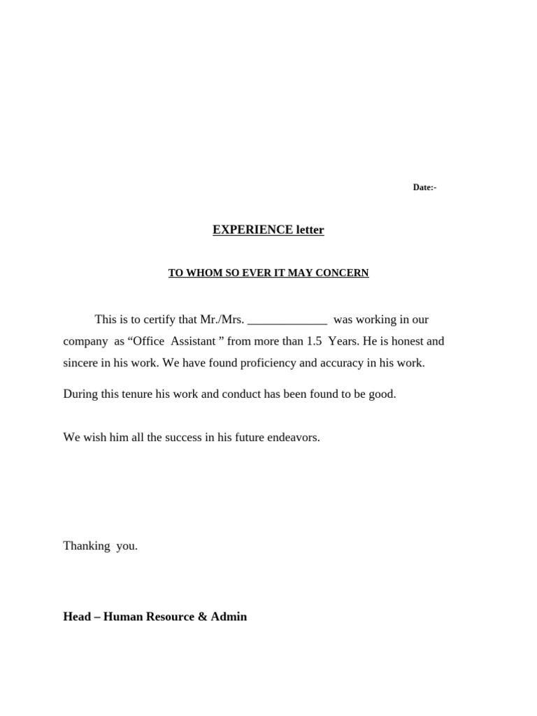 Office Assistant Experience Certificate | PDF