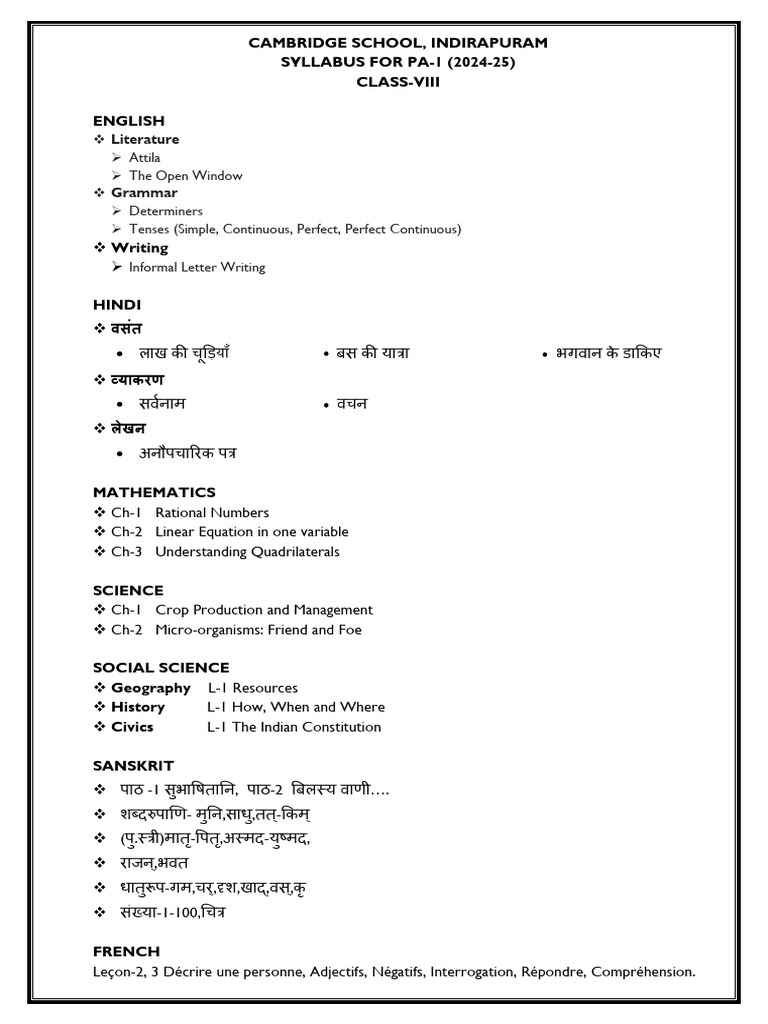 Class VIII PA1 2024 25 | PDF