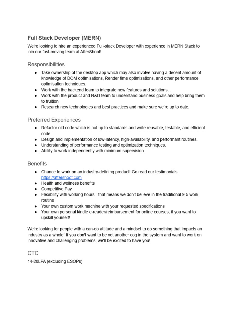 Aftershoot -Full Stack JD (1) | PDF