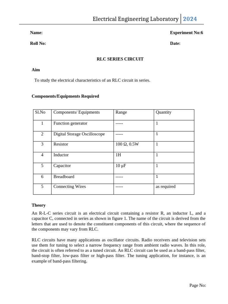 Experiment6 - RLC Series Circuit-1 | PDF | Electrical Impedance ...