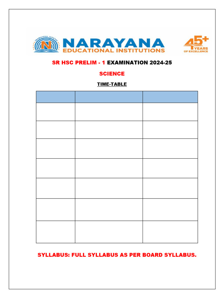 SR HSC Science Exam Schedule 2024-25 | PDF