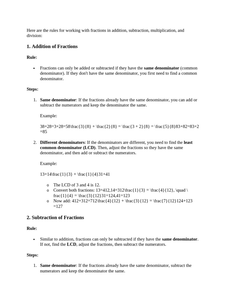Here Are The Rules For Working With Fractions in Addition | PDF ...