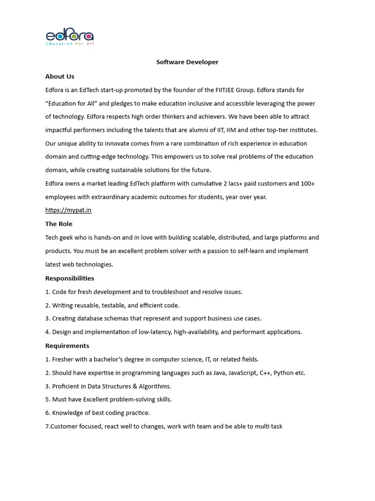 Edfora JD Software Engineer | PDF