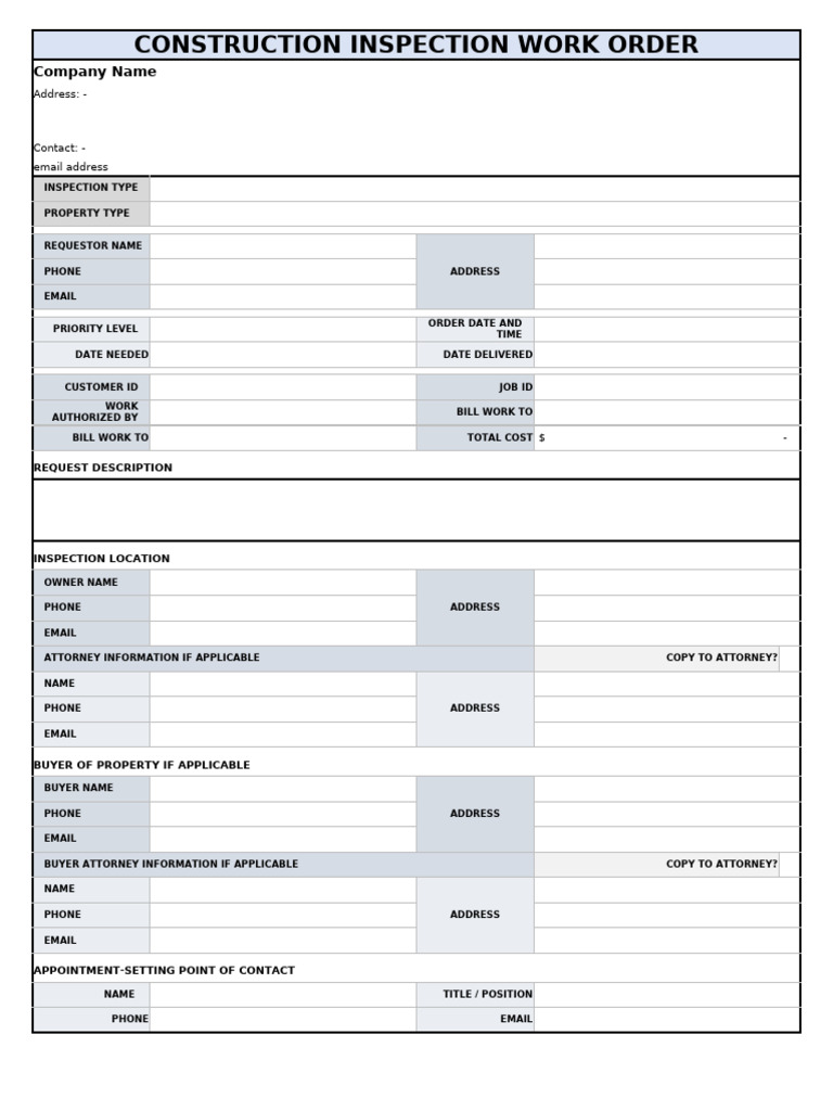 Construction Inspection Work Order Form | PDF