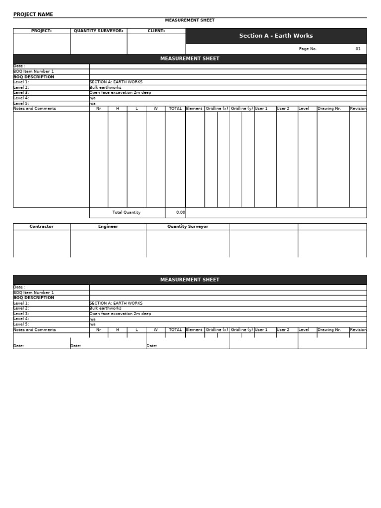 Earthworks Measurement Sheet | PDF