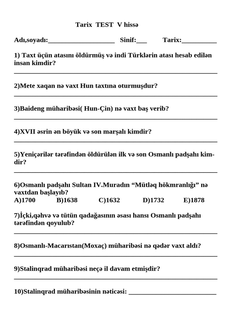 Tarix TEST V hissə | PDF