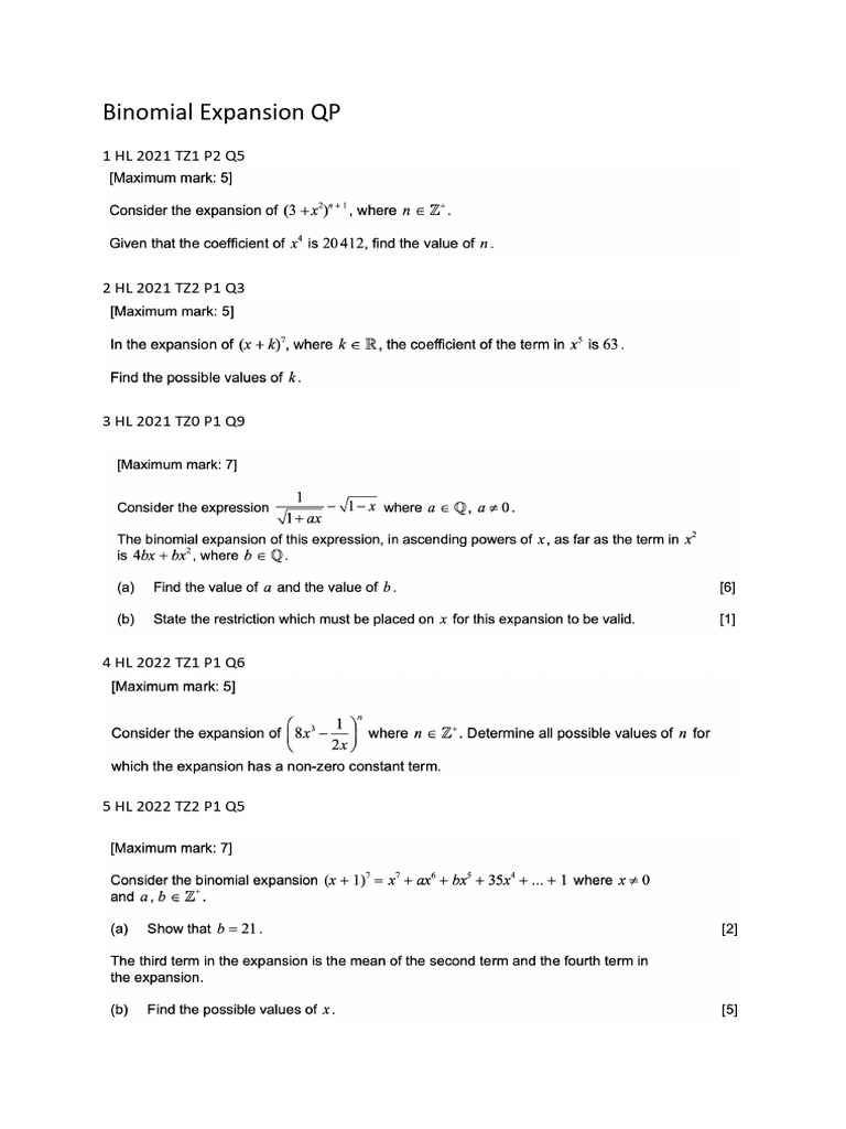Binomial Expansion QP | PDF