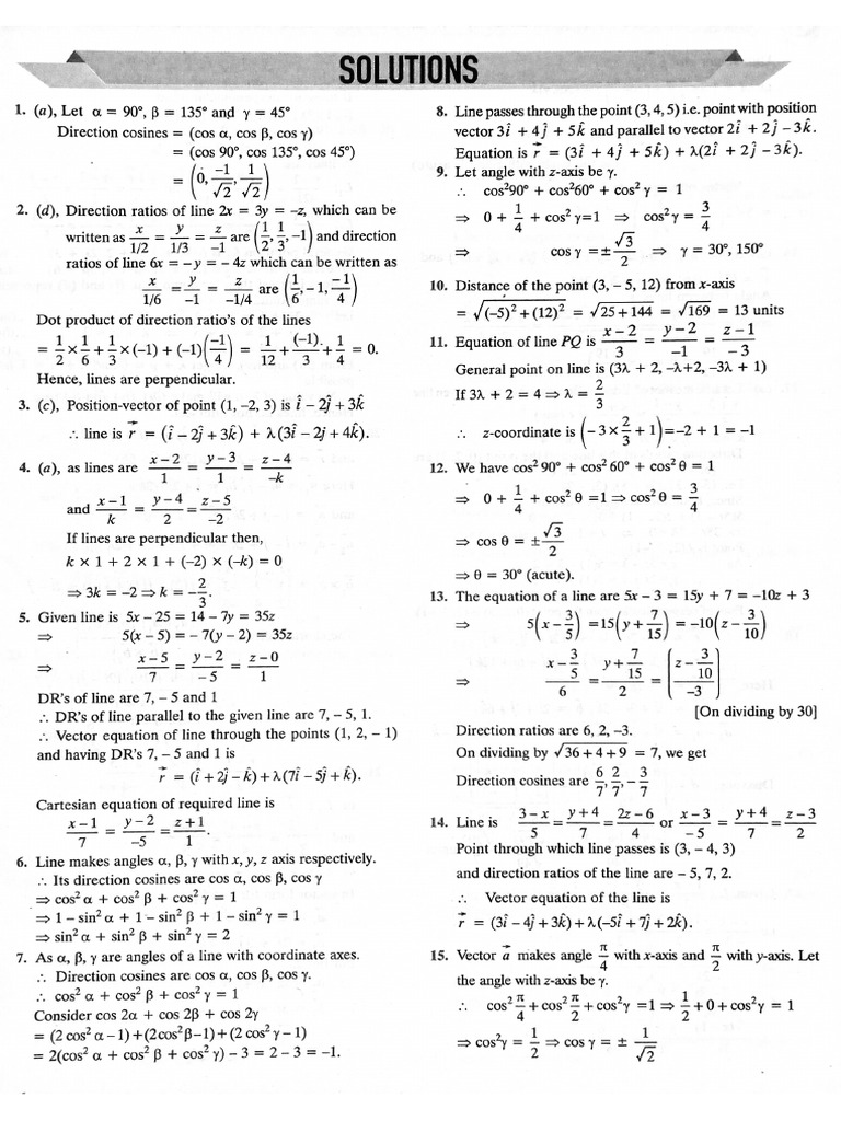 Sol Chapter 11 Three Dimensional Geometry | PDF