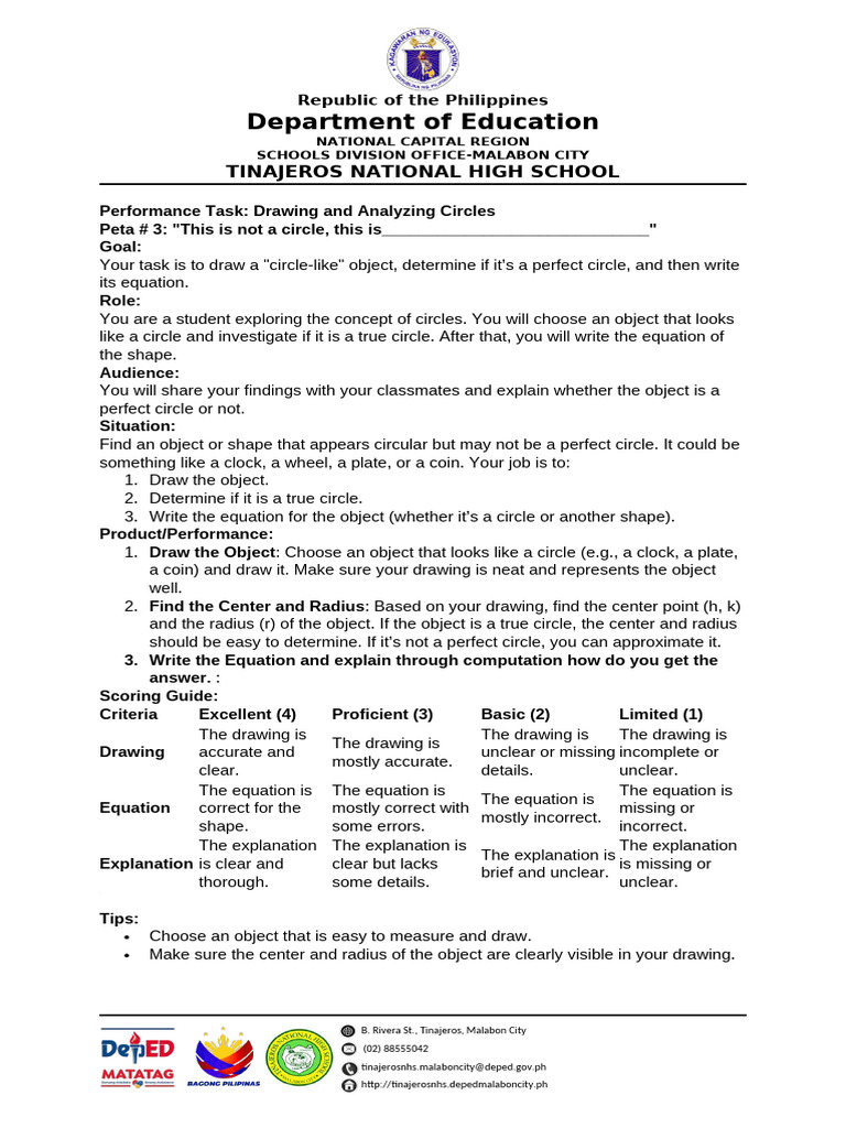 Analyzing Circles: Performance Task Guide | PDF | Circle
