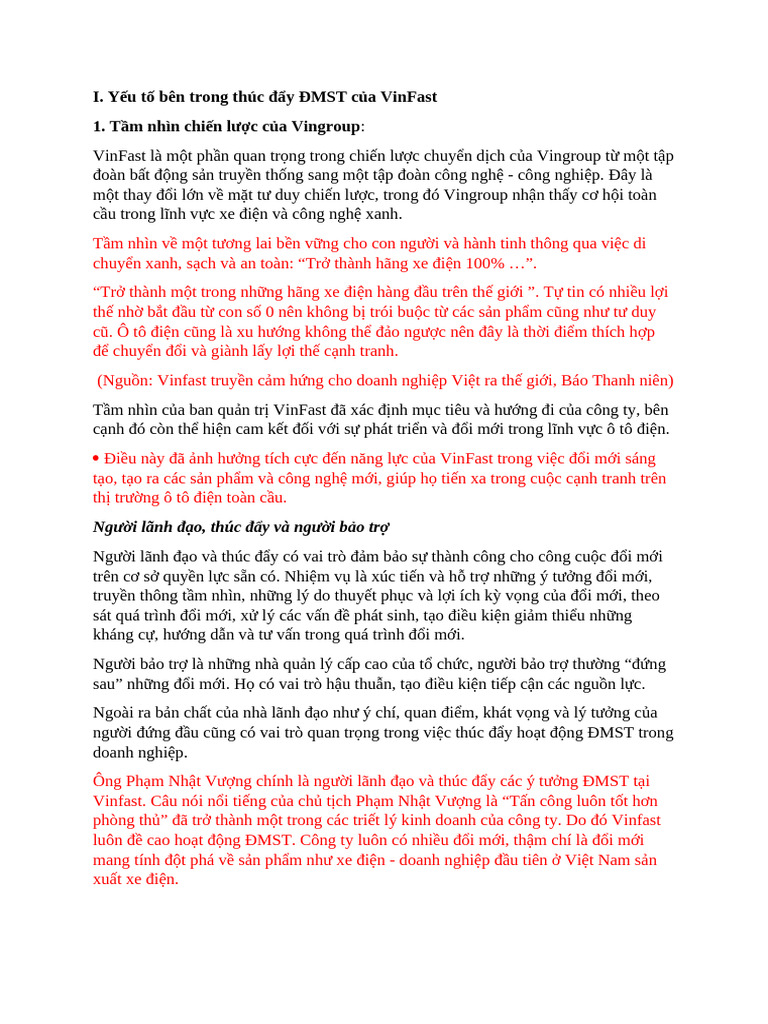 YẾU TỐ ĐMST CỦA VINFAST | PDF