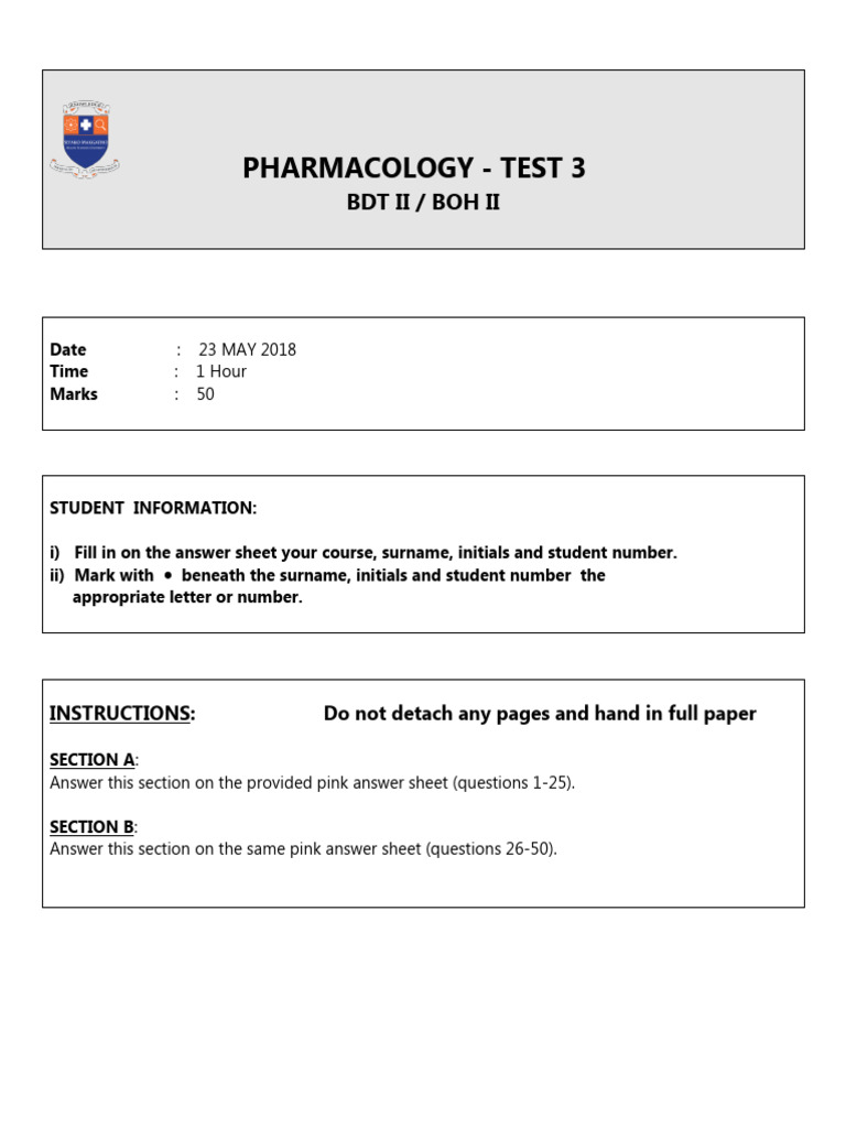 2018 Comb Test 3 Memo | PDF | Pharmacology | Clinical Medicine