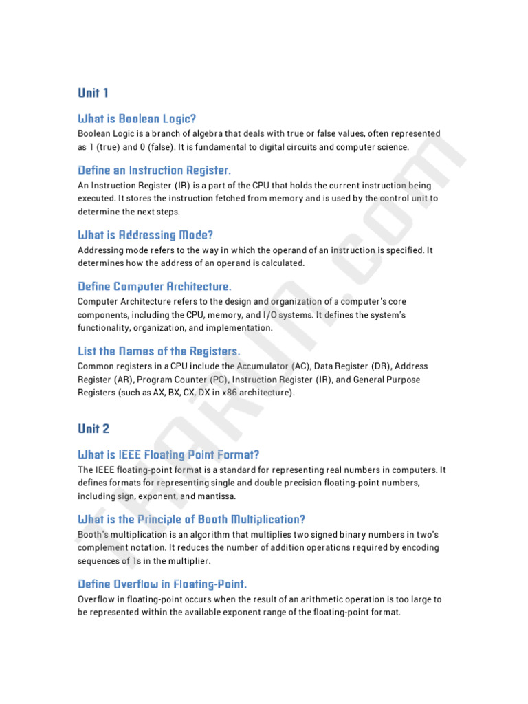 Computer Architecture Questions | PDF | Central Processing Unit | Microprocessor