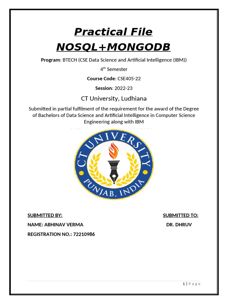 jagadish MongoDB_Practical_File[1] | PDF | Mongo Db | Database Index