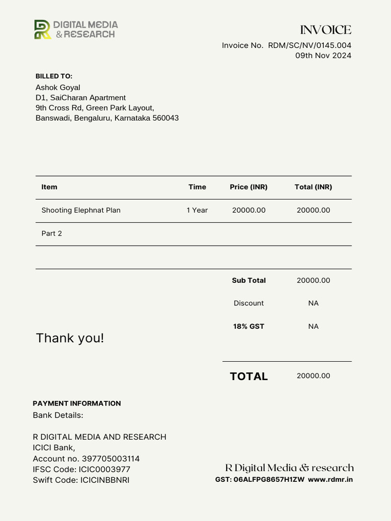 Invoice Ashok Goyal | PDF