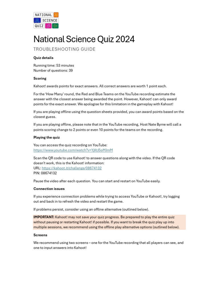 National Science Quiz Troubleshooting Guide | PDF | You Tube | Cyberspace