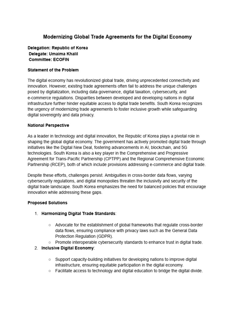 Position Paper_ Topic 2 | PDF | Trade | Governance