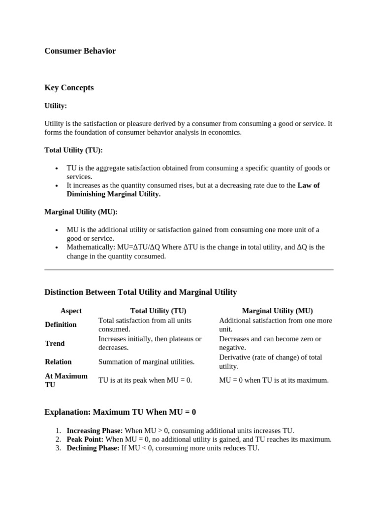 Consumer Behavior Pdf Utility Marginal Utility