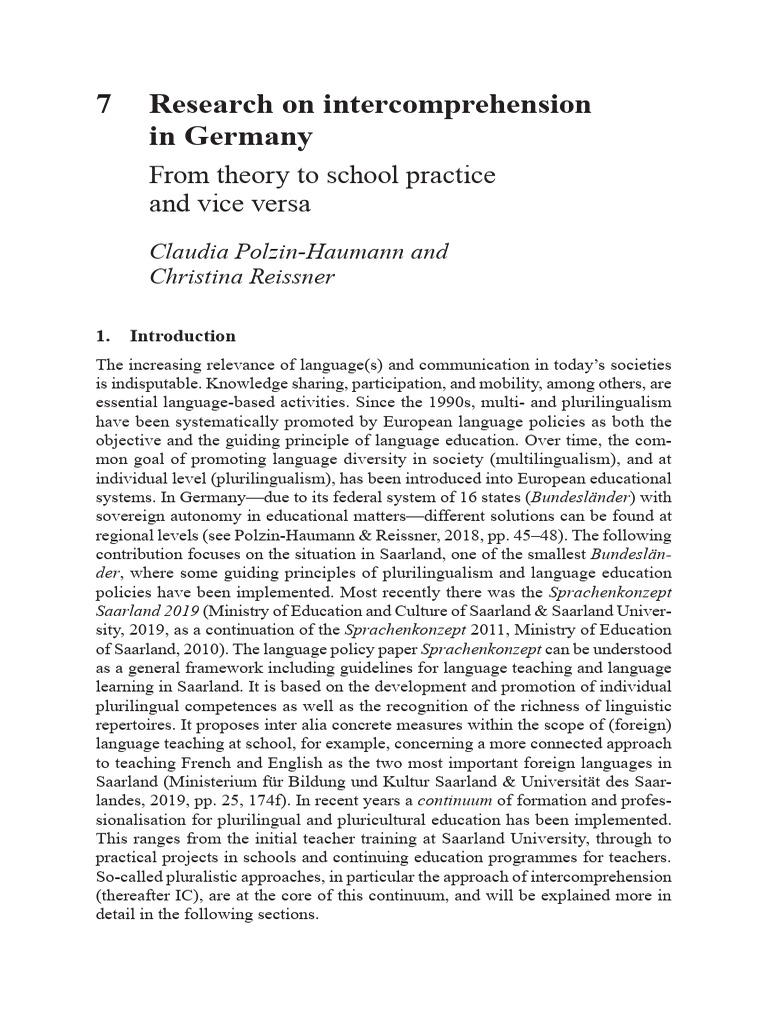 Research On Intercomprehension in Germany - Chapter 7 | PDF ...