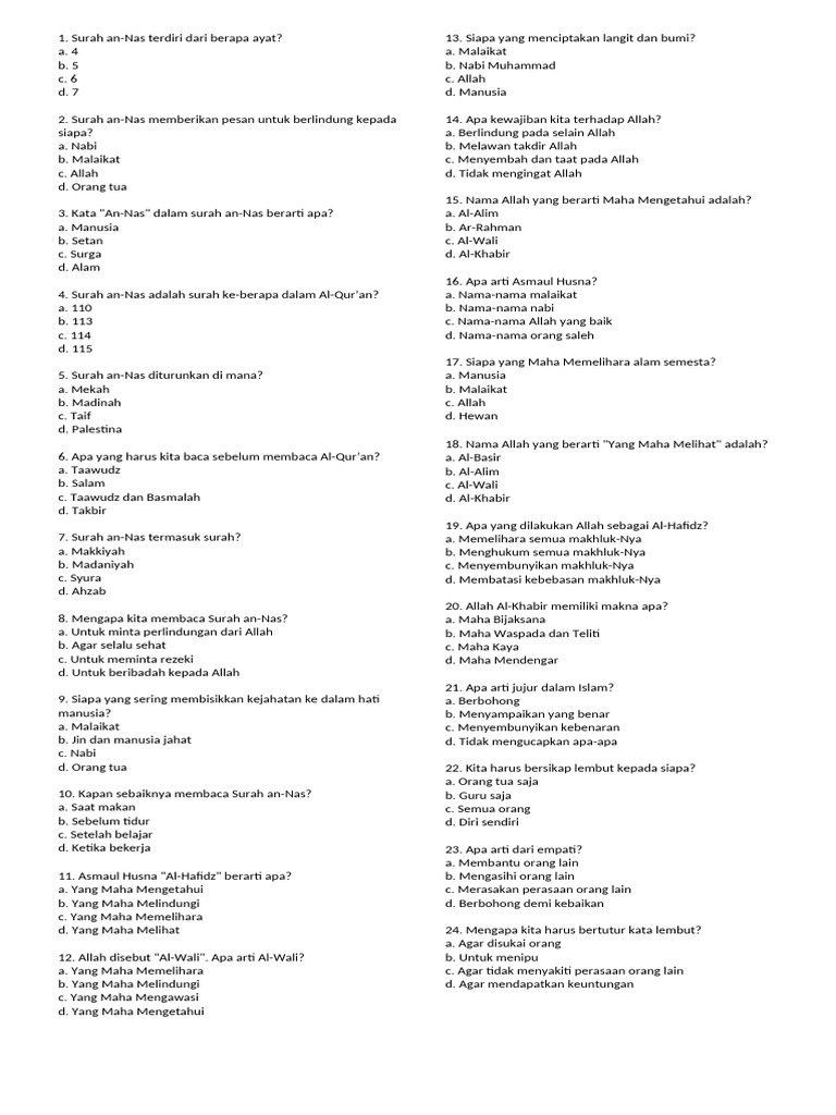 latihan soal PAI coba-coba | PDF