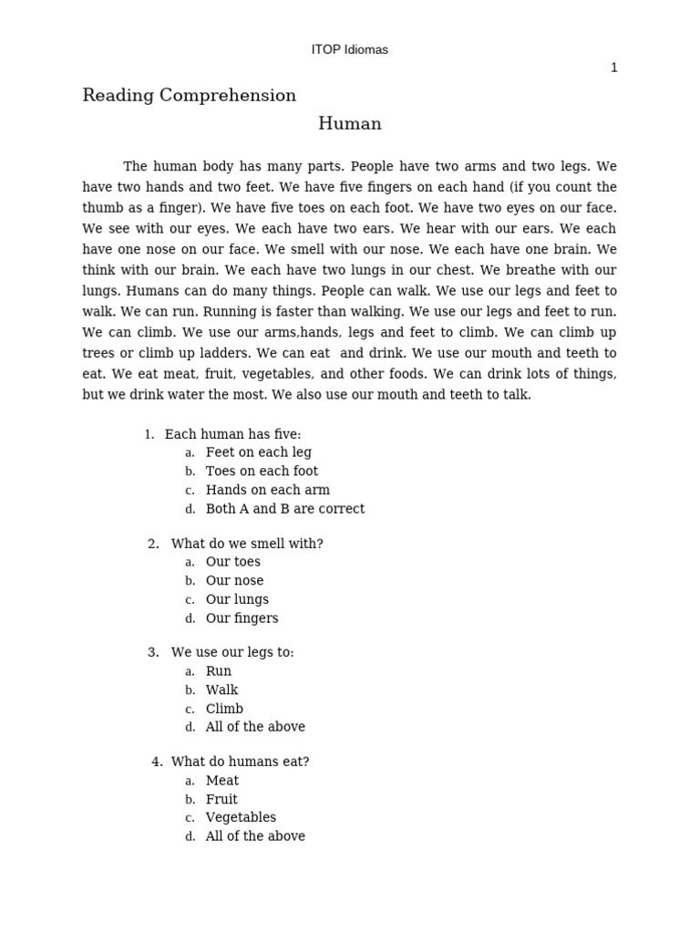 Reading Comprehension - Easy 1 | PDF | Foot