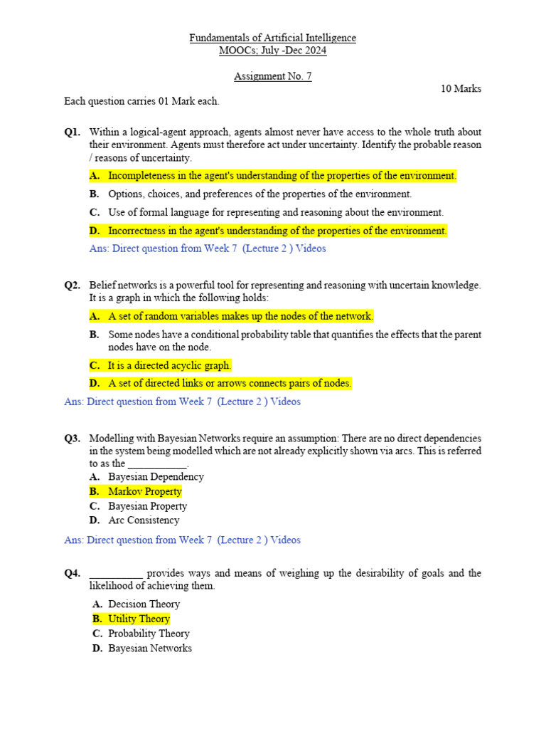 FunAI Assignment Week 7 | PDF | Bayesian Network | Probability