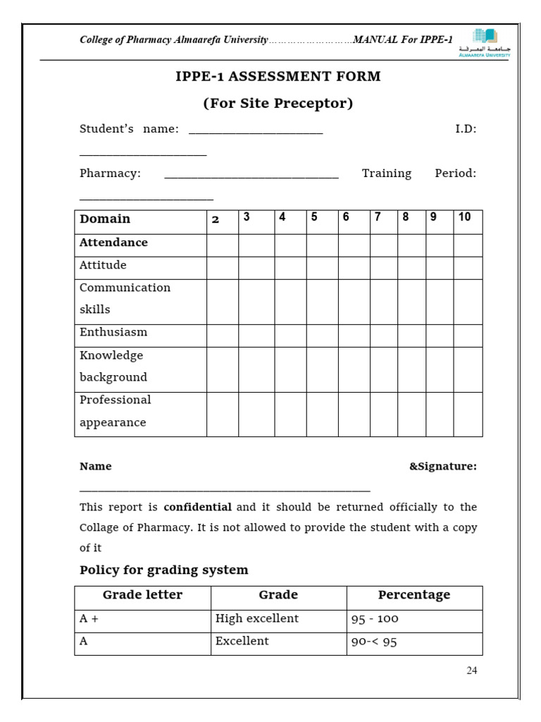 Ippe-1 Assessment Form (For Site Preceptor) : Nt's Name | PDF