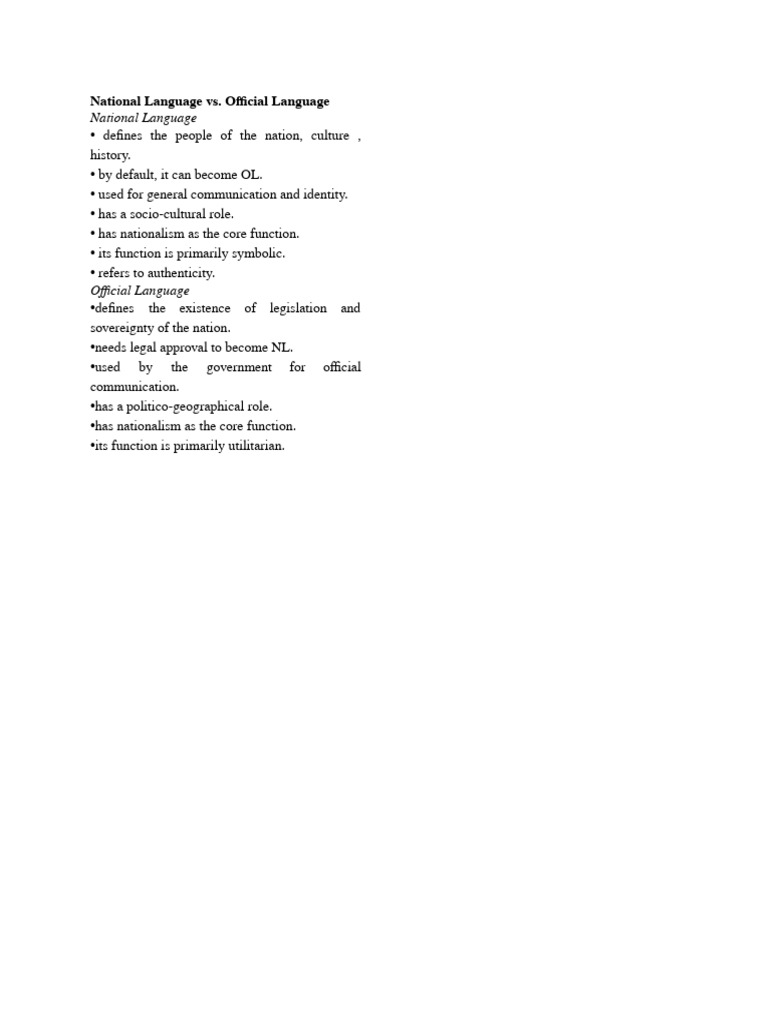 National vs. Official Language Explained | PDF