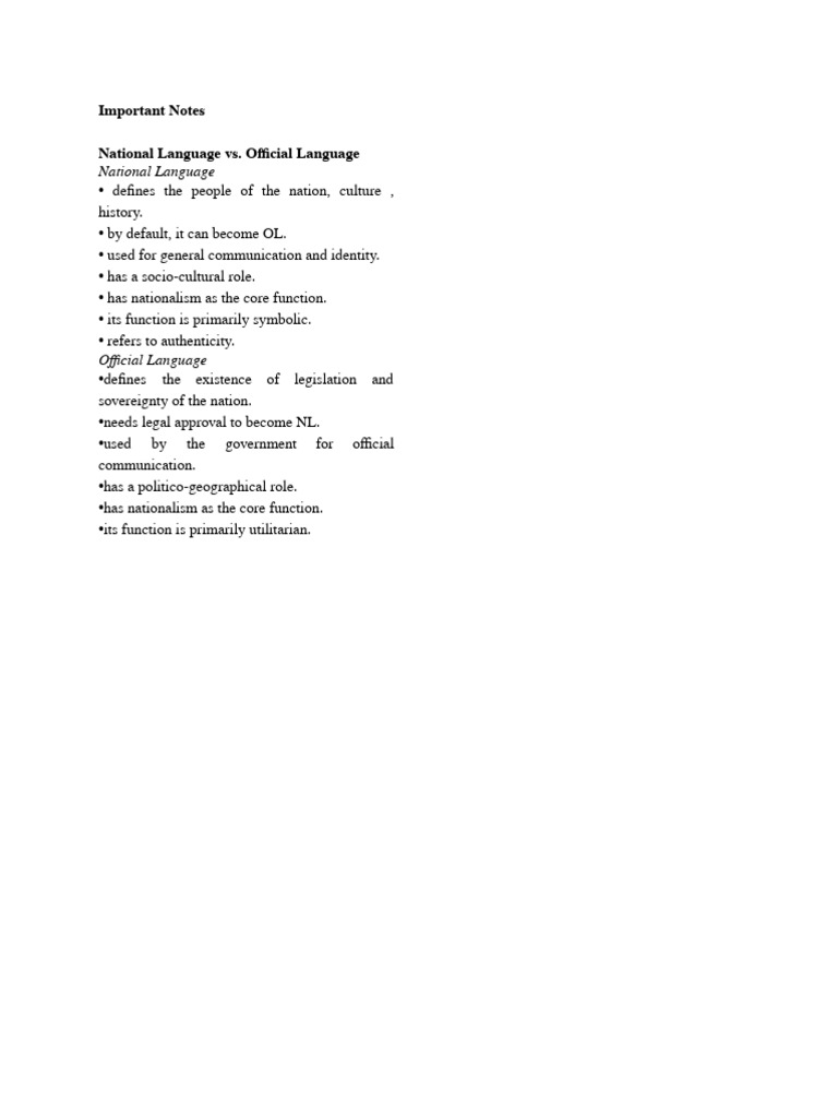 National vs. Official Language Explained | PDF