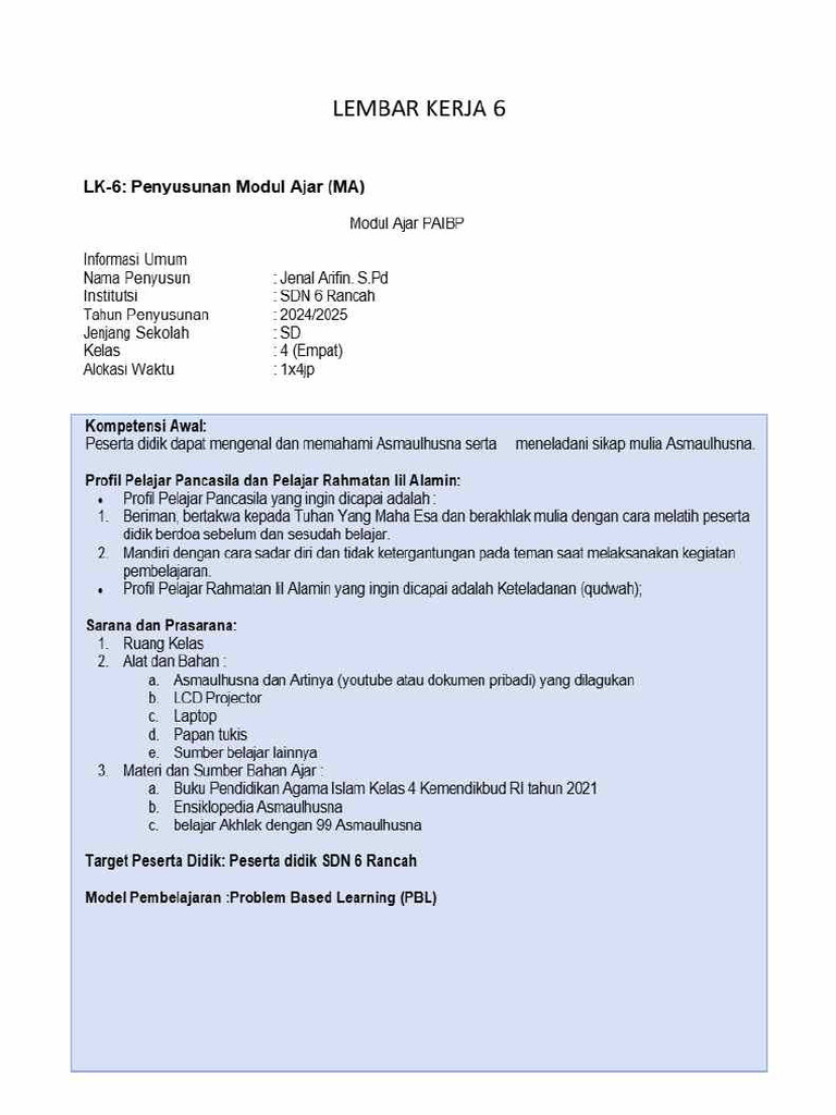 LEMBAR KERJA 6 Jenal Arifin | PDF