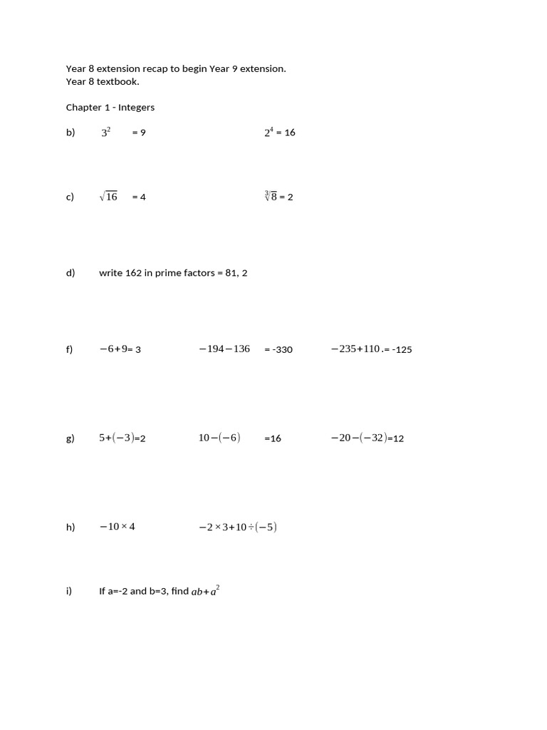 Year 8 Math Extension Recap for Year 9 | PDF | Triangle | Area