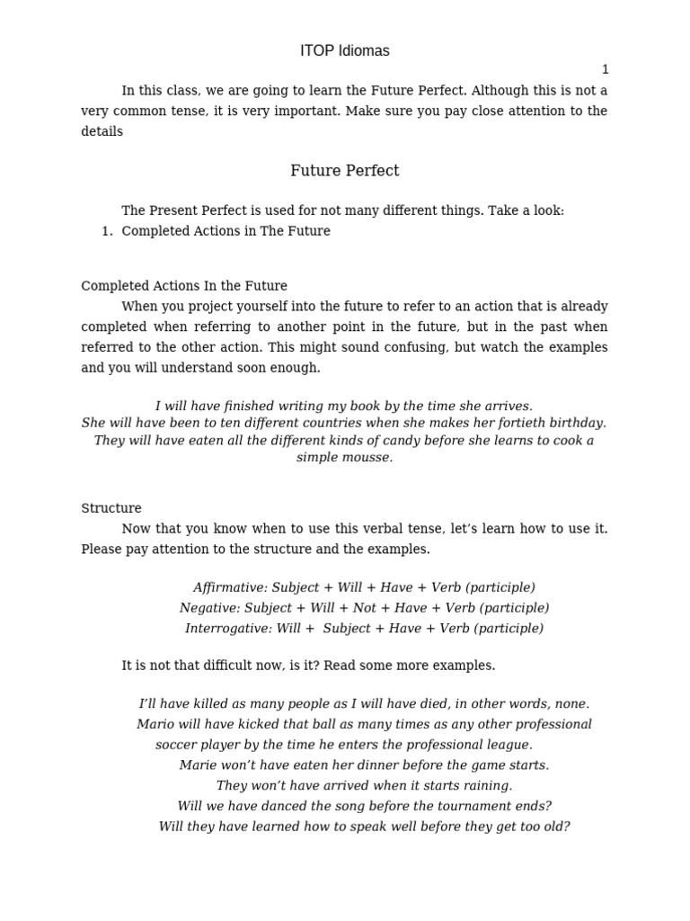 Future Perfect | PDF | Perfect (Grammar) | Linguistics