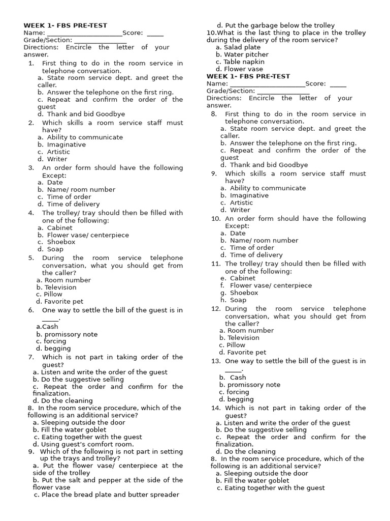 4th Quarter FBS Activity Sheet W1 | PDF