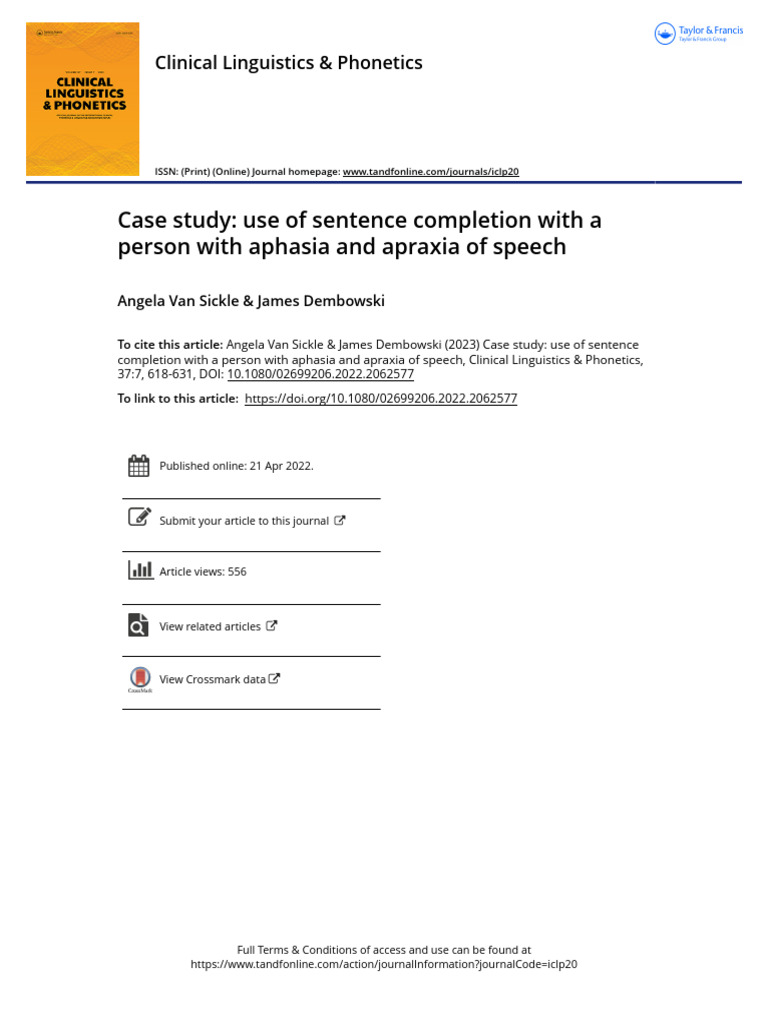 Case Study Use of Sentence Completion With A Person With Aphasia and ...