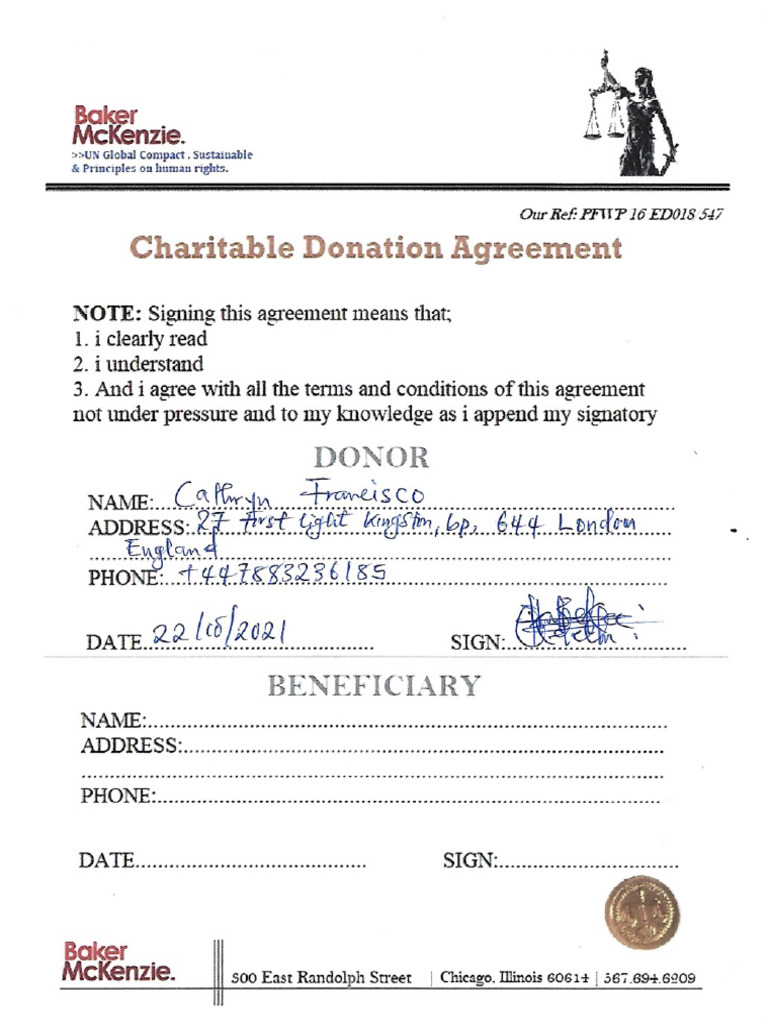 Charitable Donation Agreement | PDF