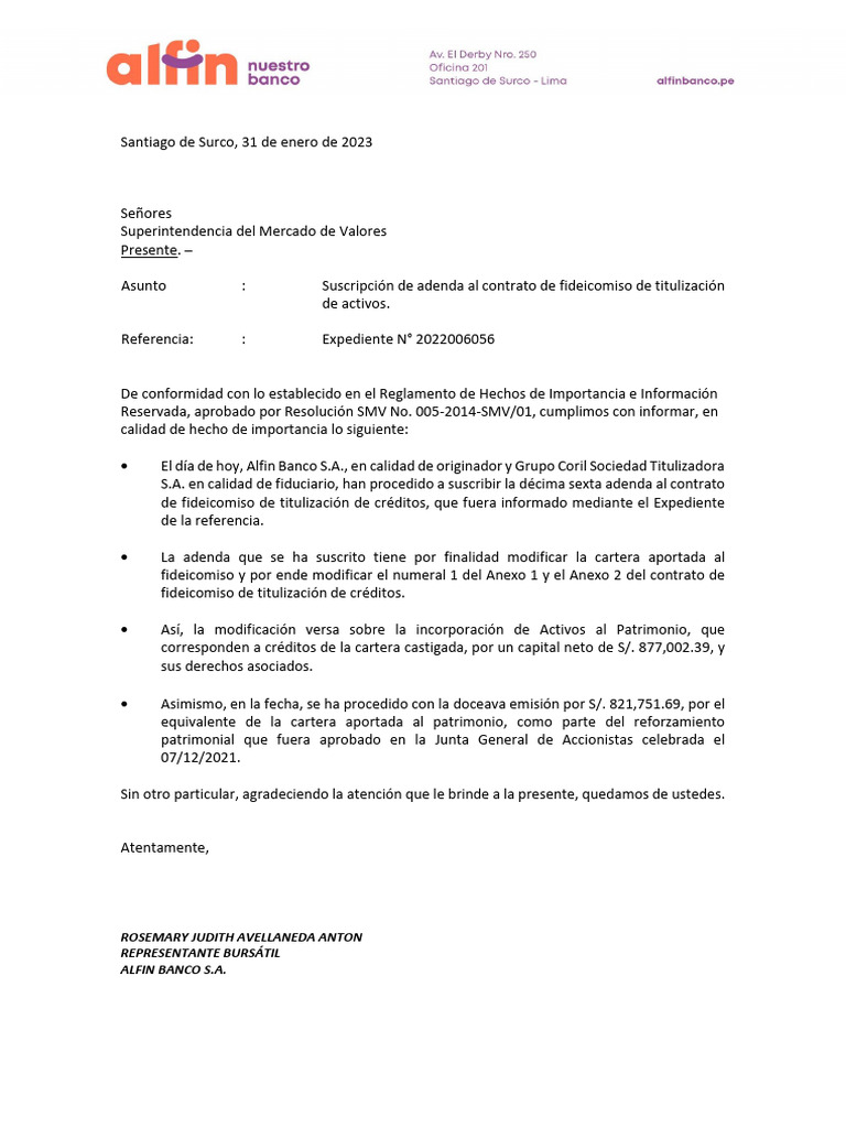 Suscripcion Adenda FT 012023 - 12 EMISION | PDF