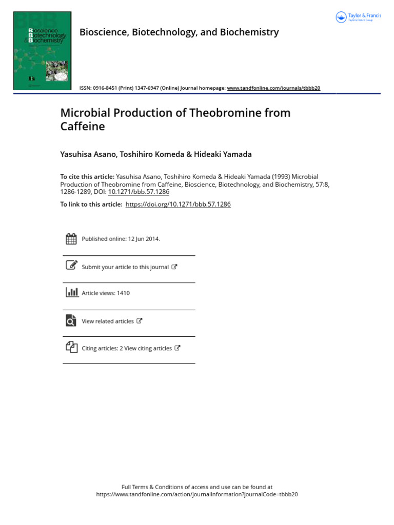 Microbial Production of Theobromine From Caffeine | PDF | Chemistry