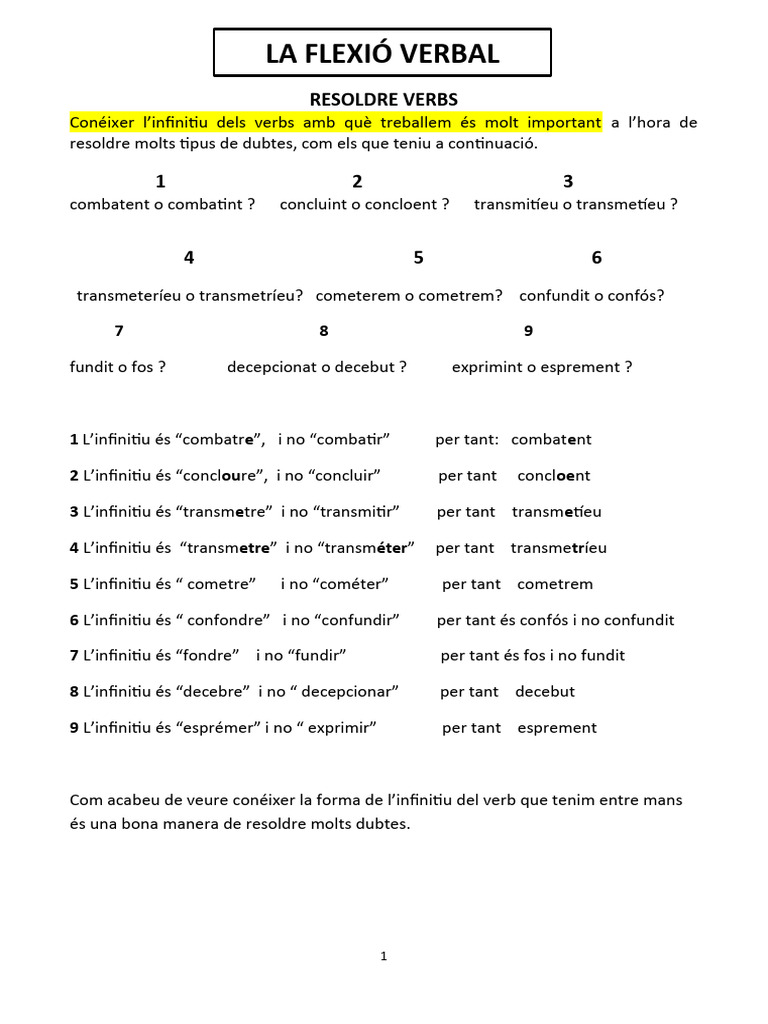 TEORIA Els Verbs | PDF