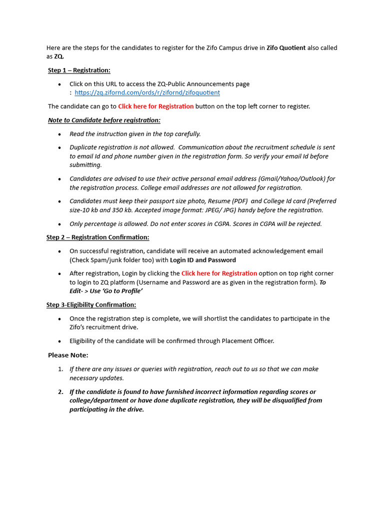 Zifo Registration Steps | PDF