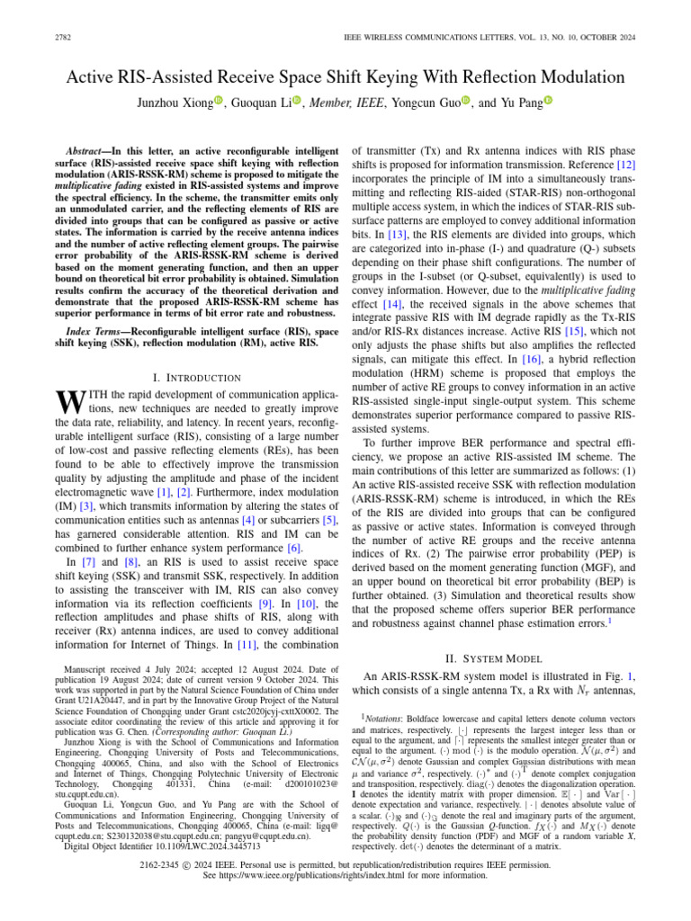 Active Ris Assisted Receive Space Shift Keying With Reflection