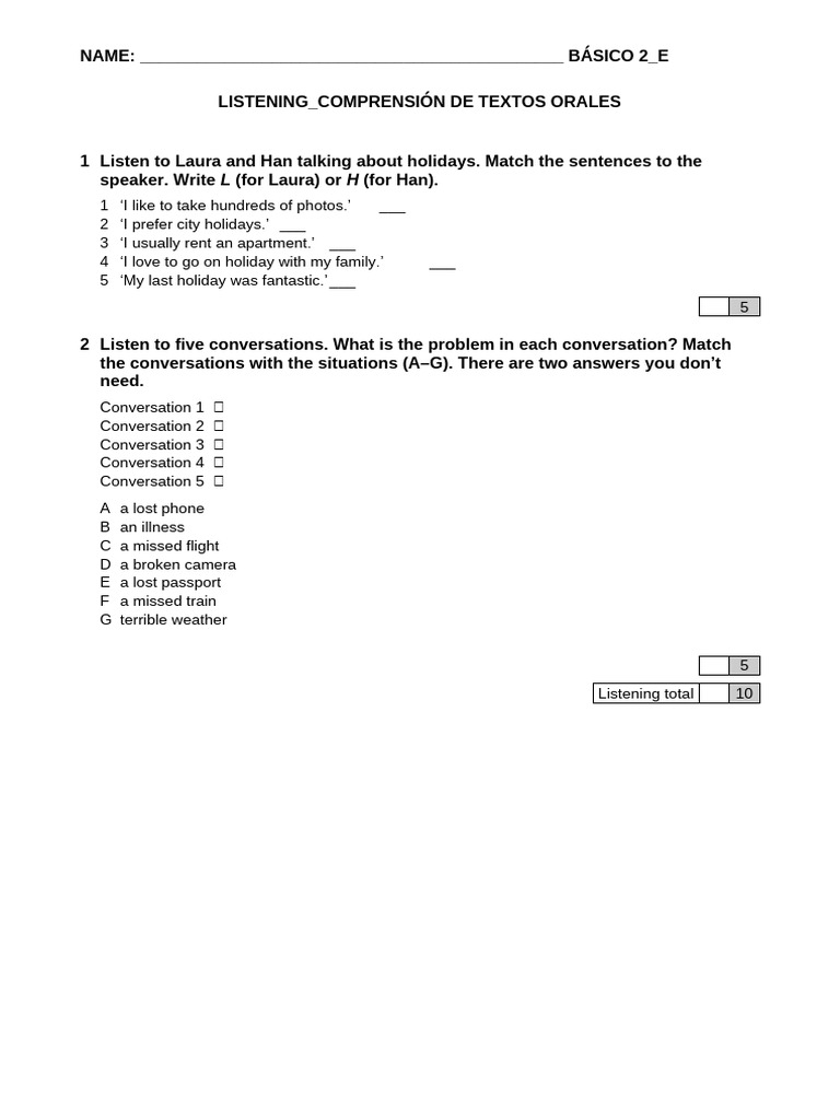 LISTENING_Comprensión Textos Orales_Básico 2_E | PDF