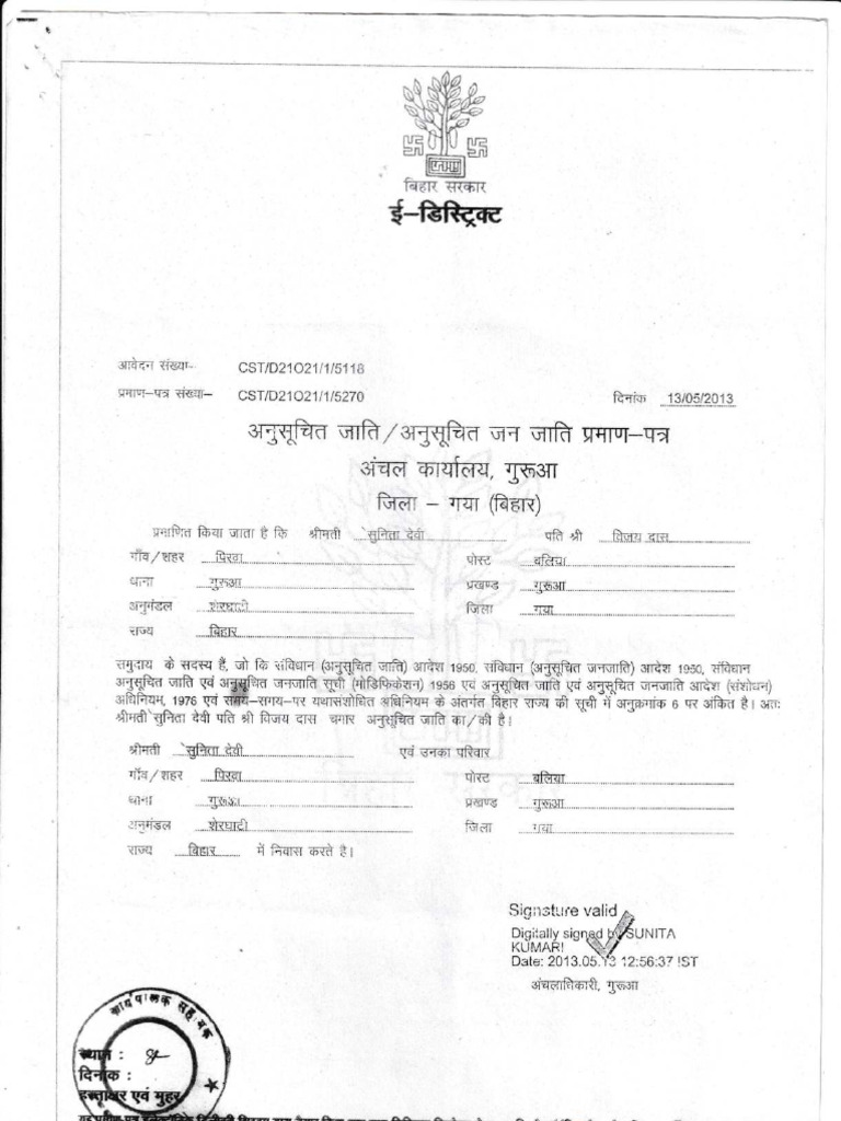 Caste Certificate | PDF
