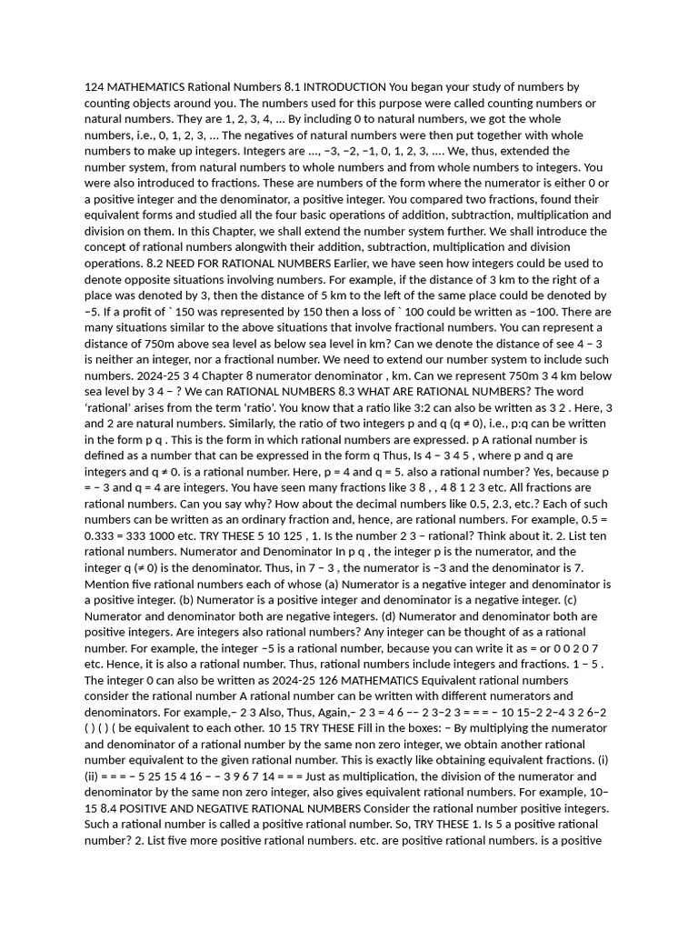 124 MATHEMATICS Rational Numbers 8 | PDF | Numbers | Rational Number