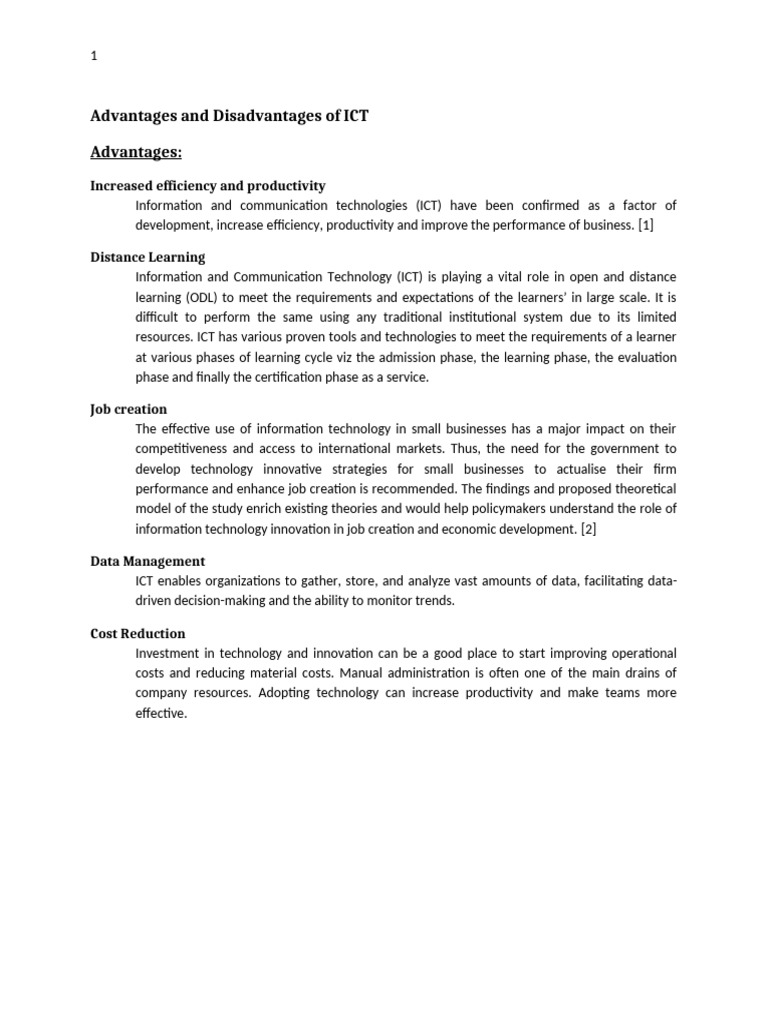 Advantages and Disadvantages of ICT | PDF | Educational Technology ...