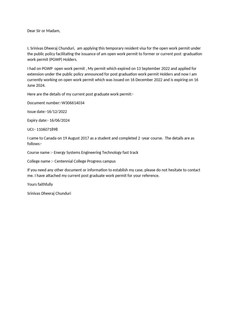 Letter For TRV | PDF