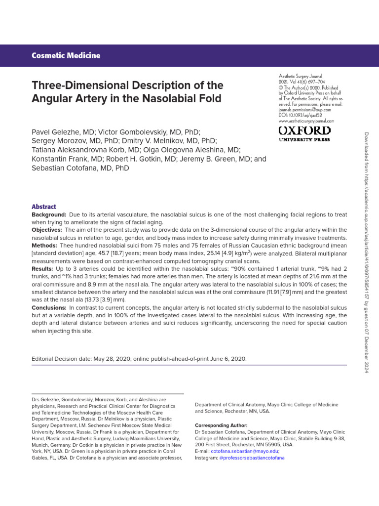 Angular Artery in the Nasolabial Fold | PDF | Ct Scan | Radiology