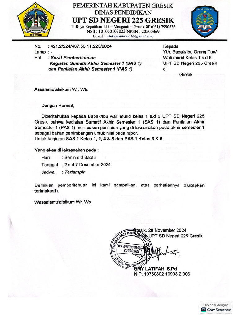 Surat Pemberitahuan SAS 1 Dan PAS 1 | PDF