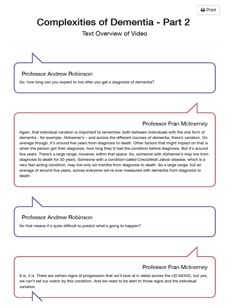 Complexitiesof Dementia Part 2 Text Overviewof Video | PDF | Dementia ...